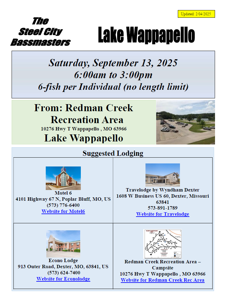 Kickoff Order for the Wappapello Lake Tournament September 13, 2025 ...